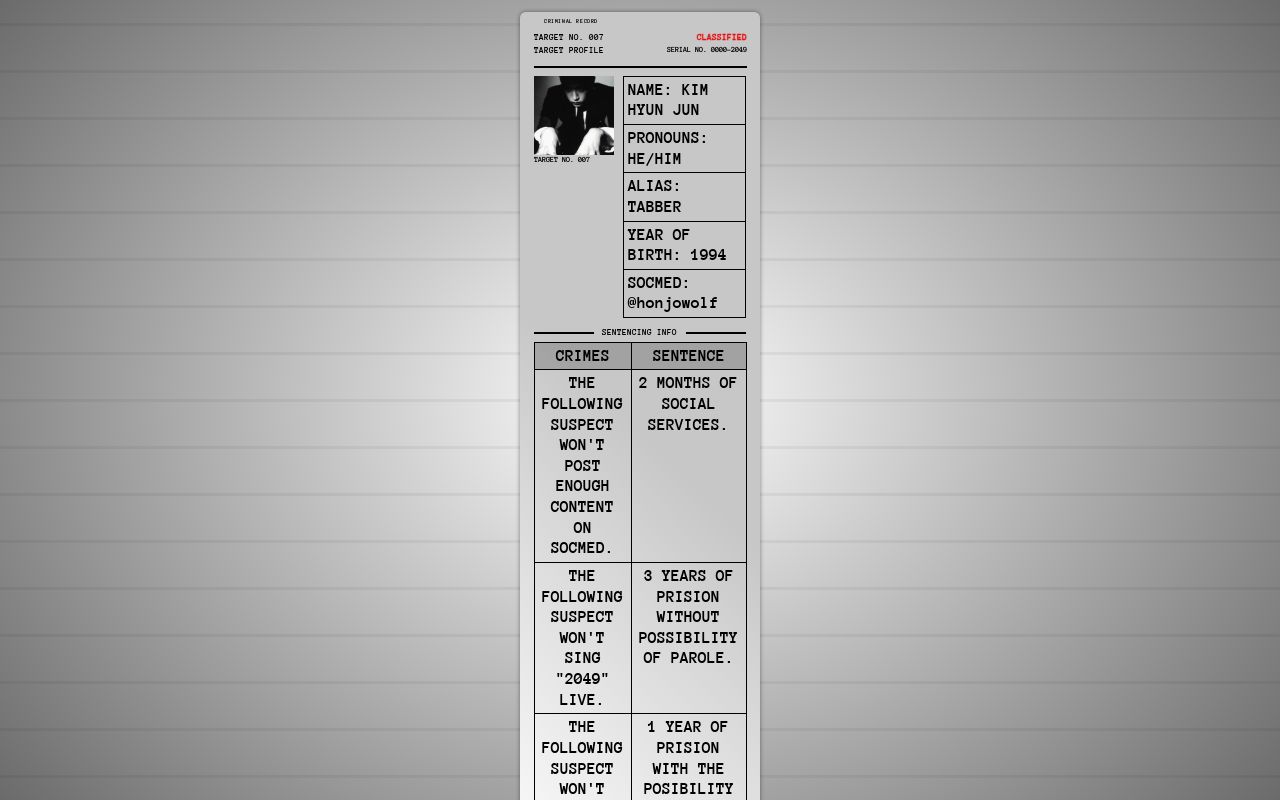 tabber's criminal record